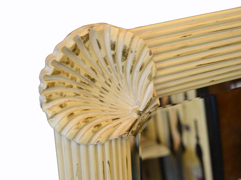 Hollywood Regency Nautical Wooden Rectangular Tan Seashell Beveled Wall ...