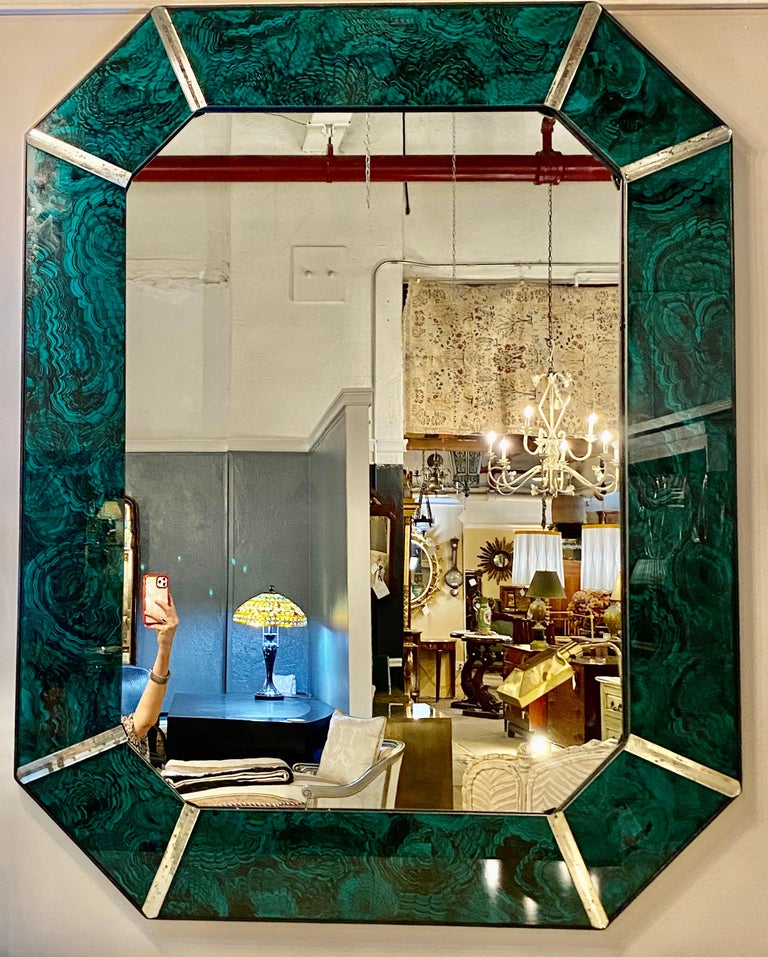 Hollywood Regency Octagonal Wall Mirrors Antiqued Malachite Style For ...