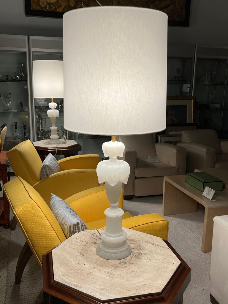 Hollywood Regency Pair of Alabaster Lotus Shaped Table Lamps For Sale ...