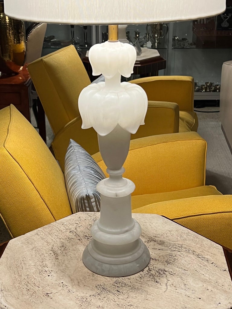 Hollywood Regency Pair of Alabaster Lotus Shaped Table Lamps For Sale ...