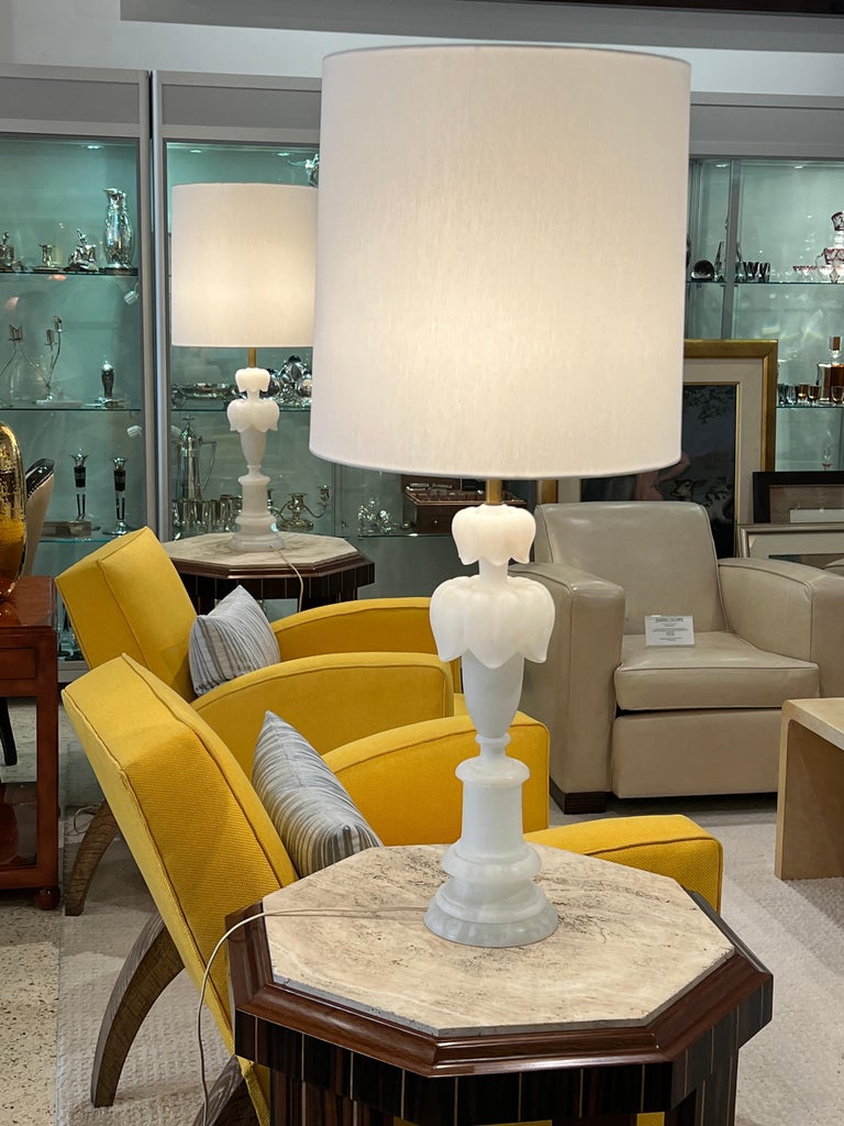 Hollywood Regency Pair of Alabaster Lotus Shaped Table Lamps For Sale ...