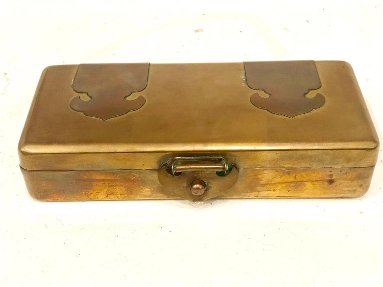 Hollywood Regency Patinated Brass and Copper Jewelry Box Made in Hong ...