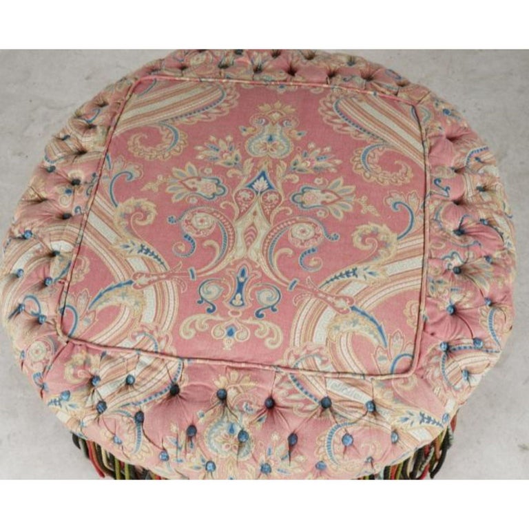 Hollywood Regency Pink Paisley Tufted Upholstered Round Ottoman For ...
