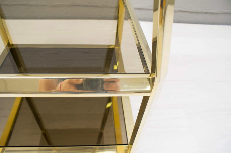 Hollywood Regency Pyramid Shelf in Gold and Smoked Glass, France 1960s ...