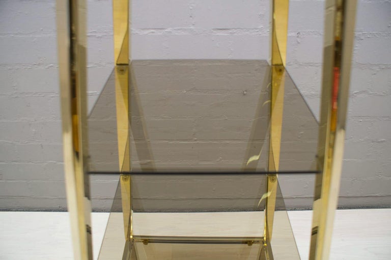 Hollywood Regency Pyramid Shelf in Gold and Smoked Glass, France 1960s ...
