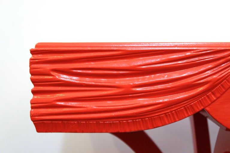 Hollywood Regency Red Side Tables with Sculpted Wood Drapery at 1stDibs