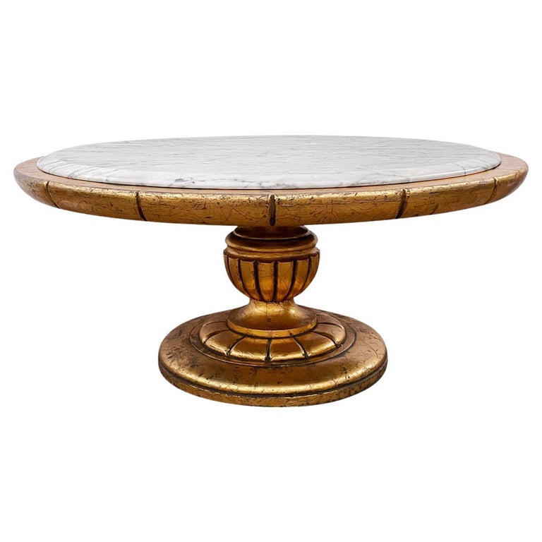 Hollywood Regency Round Cocktail Table in Gold and Marble in Style of ...