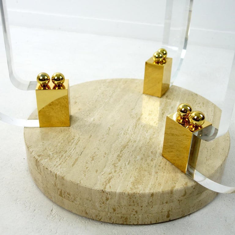 Hollywood Regency Round Dining Table Marble Foot, Plexiglass and Brass ...