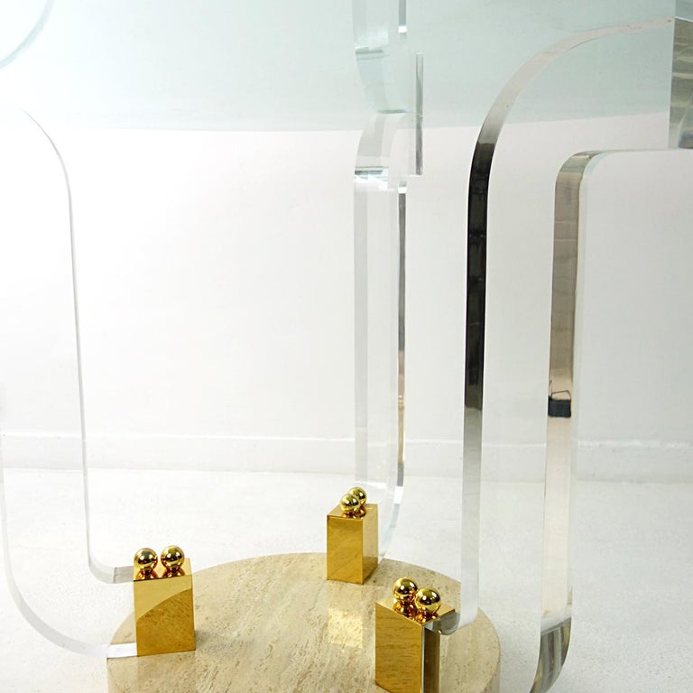 Hollywood Regency Round Dining Table Marble Foot, Plexiglass and Brass ...