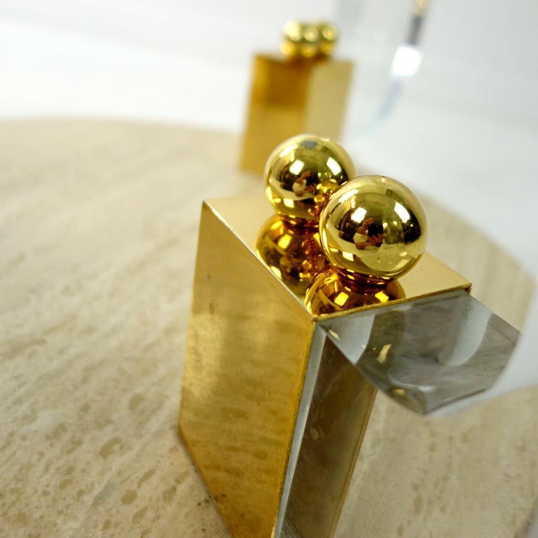 Hollywood Regency Round Dining Table Marble Foot, Plexiglass and Brass ...