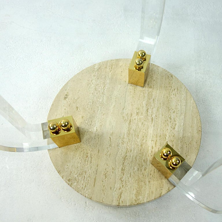 Hollywood Regency Round Dining Table Marble Foot, Plexiglass and Brass ...