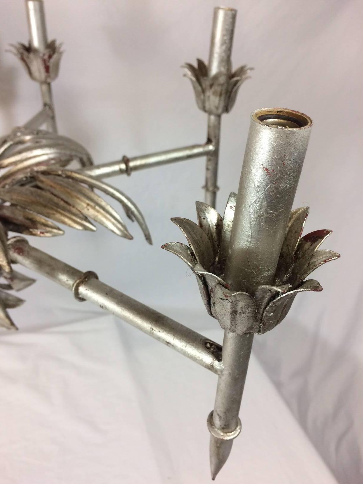 Hollywood Regency Silver Leaf Palm Faux Bamboo Chandelier at 1stDibs