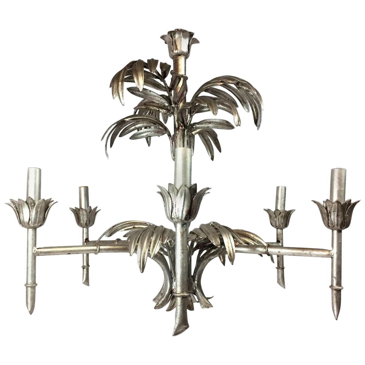 Hollywood Regency Silver Leaf Palm Faux Bamboo Chandelier at 1stDibs