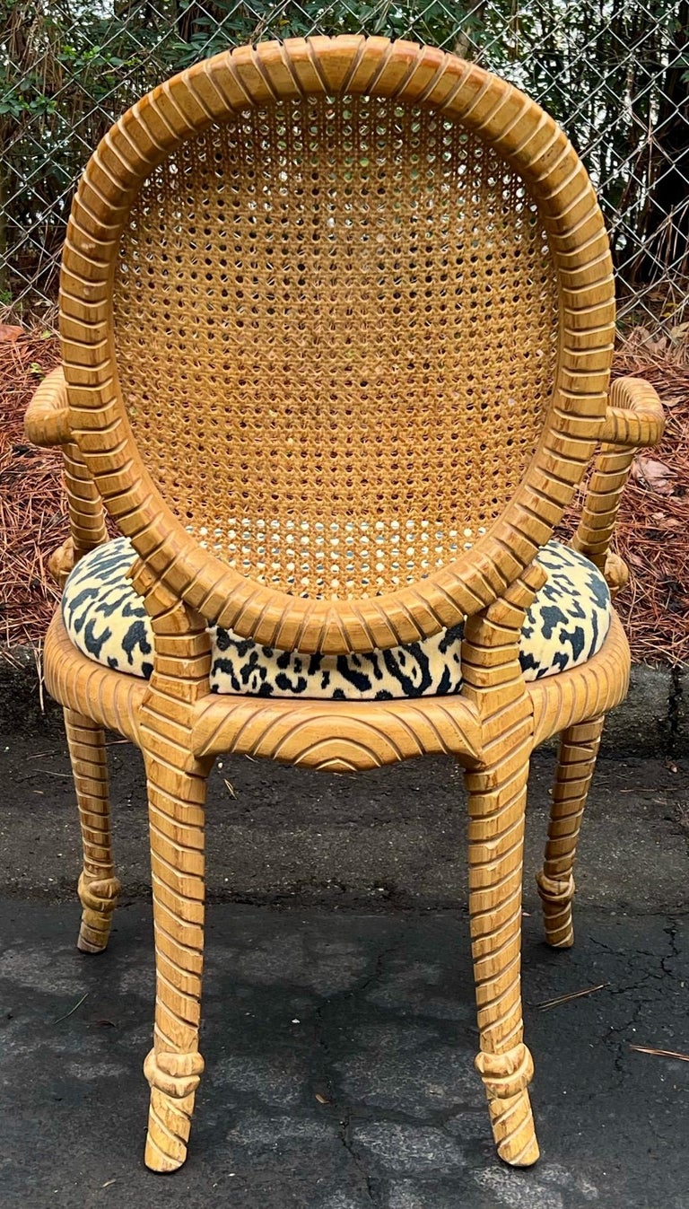 Hollywood Regency Style Carved Tassel / Knot Bergere Chairs in Leopard ...