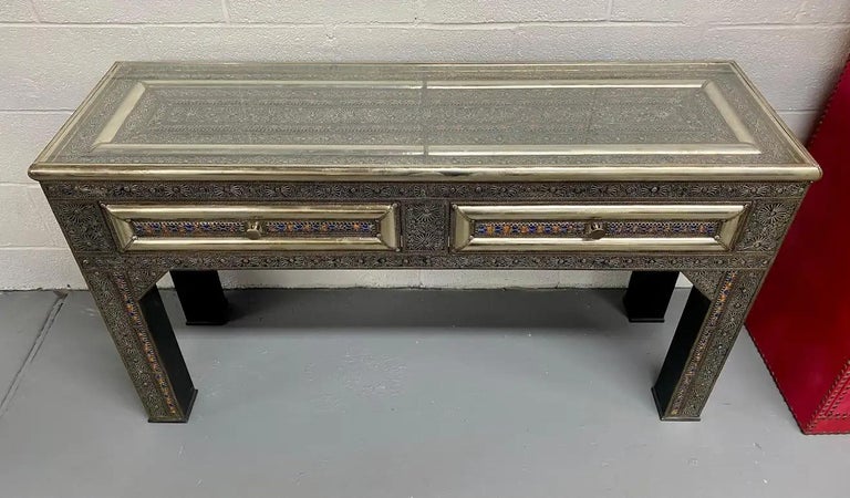 Hollywood Regency Style Silver Console, Desk or Table in Filigree ...