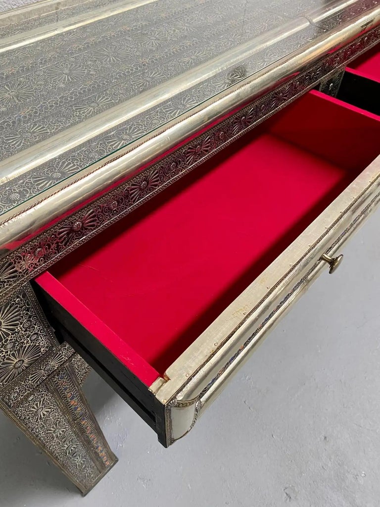 Hollywood Regency Style Silver Console, Desk or Table in Filigree ...