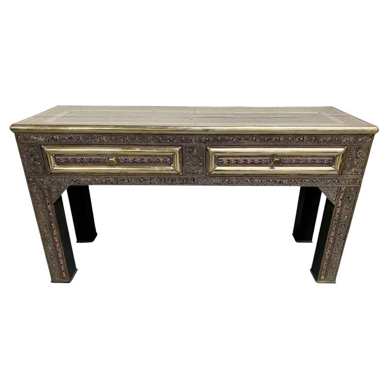 Hollywood Regency Style Silver Console, Desk or Table in Filigree ...