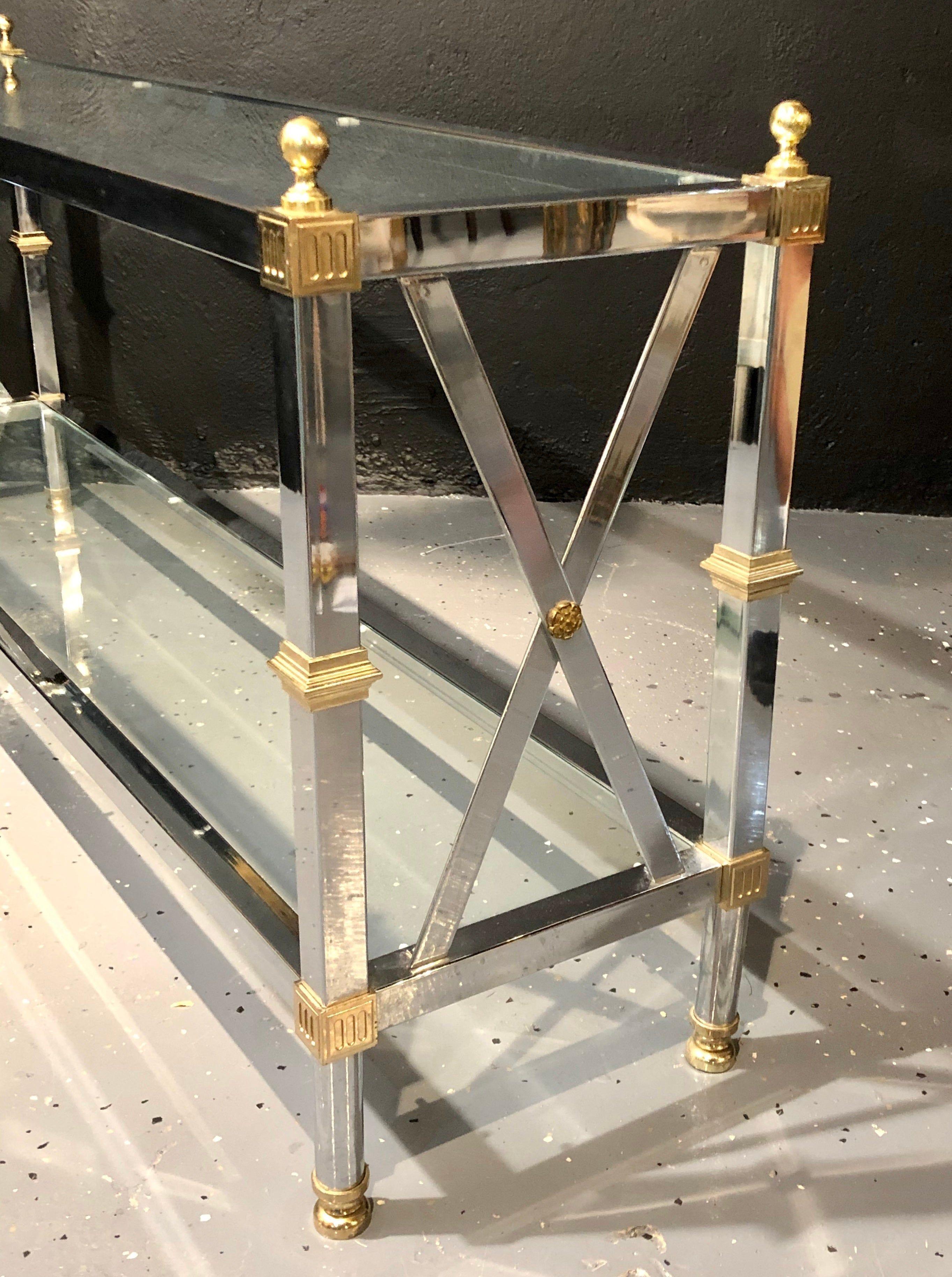 Hollywood Regency Style Console / TV Table Steel and Brass Jansen ...