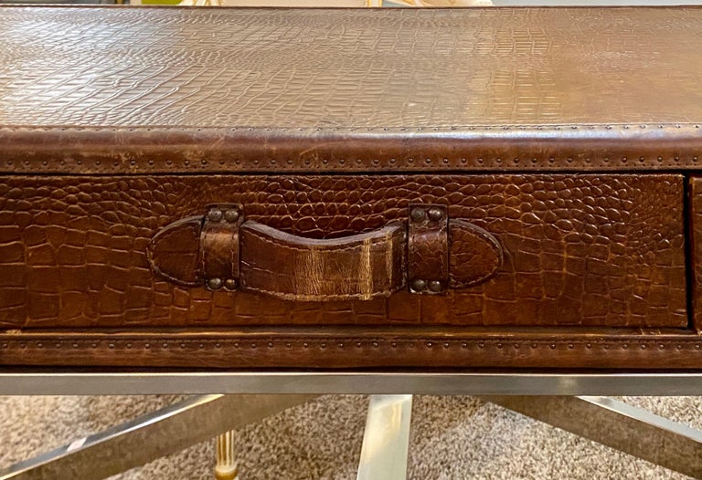 Hollywood Regency Style Faux Alligator Leather Desk With X-based Chrome ...