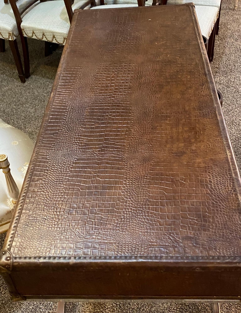 Hollywood Regency Style Faux Alligator Leather Desk With X-based Chrome ...