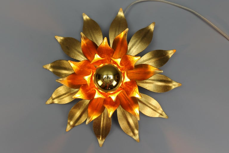 Hollywood Regency Style Gilt Metal Flower Shaped Flush Mount or Wall ...