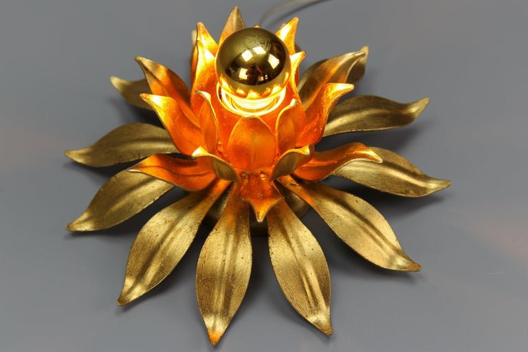 Hollywood Regency Style Gilt Metal Flower Shaped Flush Mount or Wall ...