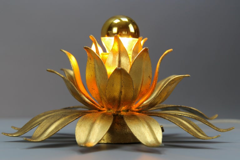 Hollywood Regency Style Gilt Metal Flower Shaped Flush Mount or Wall ...