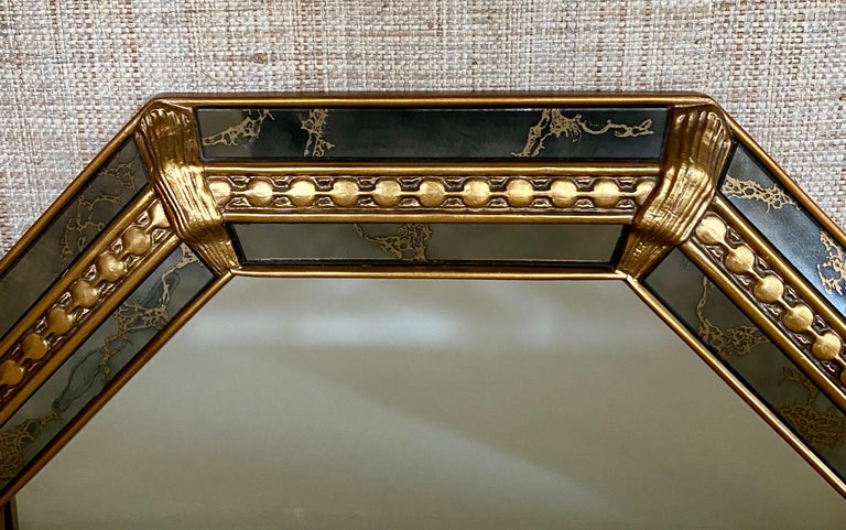 Hollywood Regency Style Gilt Octagon Faceted Panel Wall Mirror For Sale ...