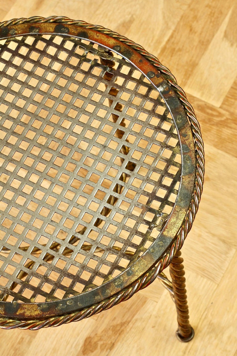 Hollywood Regency Style Gilt Wrought Iron Rope and Tassel Bench or ...