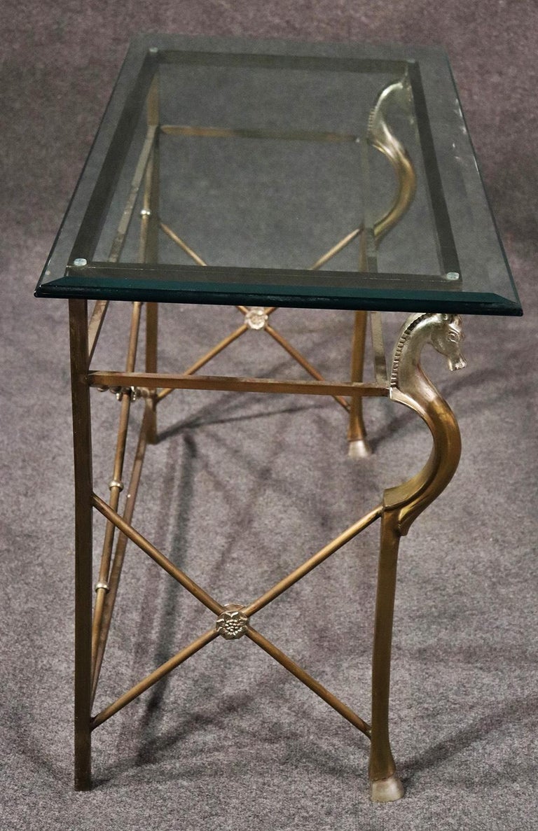 Maison Charles Attributed Horse Head Steel and Glass Top Console Table ...