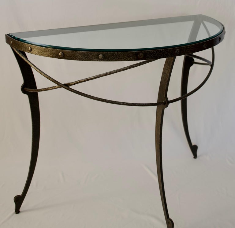 Hollywood Regency Style Half Moon Console Table Iron and Glass Top For ...