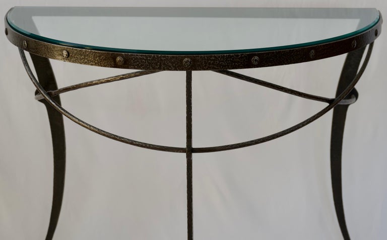 Hollywood Regency Style Half Moon Console Table Iron and Glass Top For ...