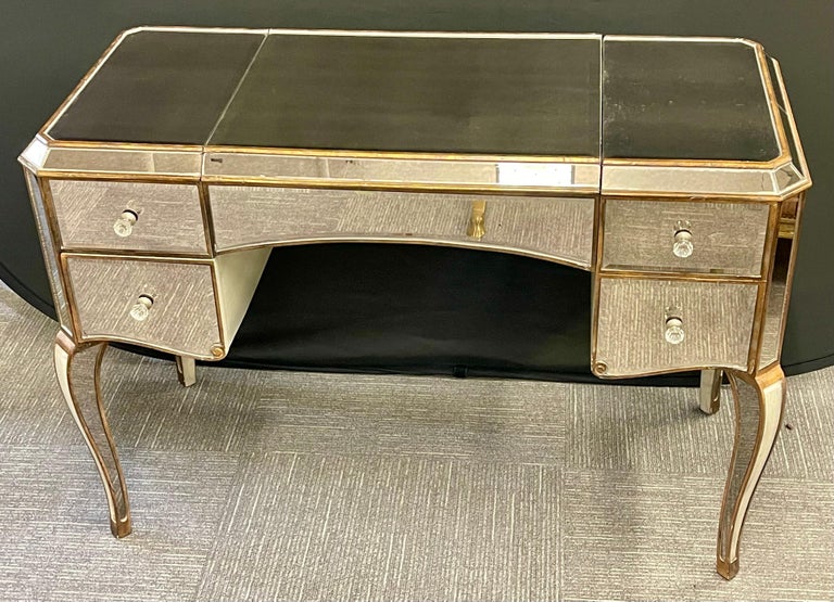 Hollywood Regency Style Mirrored Vanity / Desk and Bench at 1stDibs