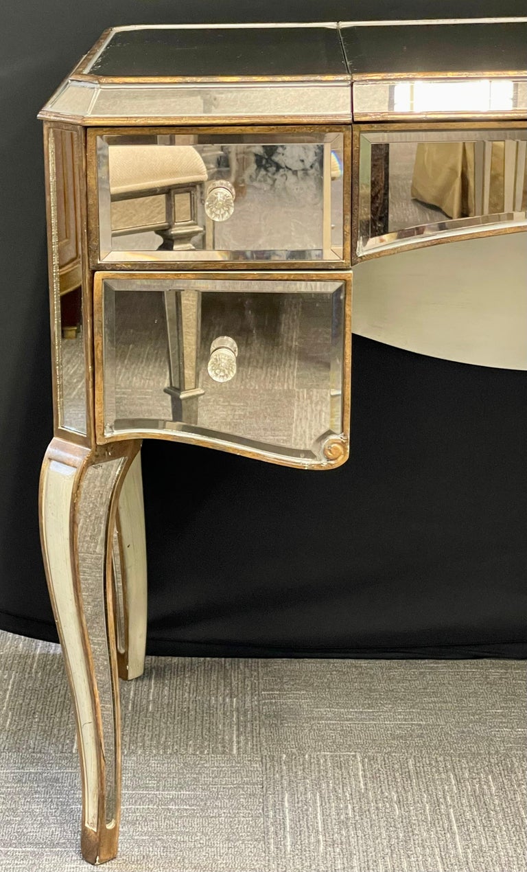 Hollywood Regency Style Mirrored Vanity / Desk and Bench at 1stDibs