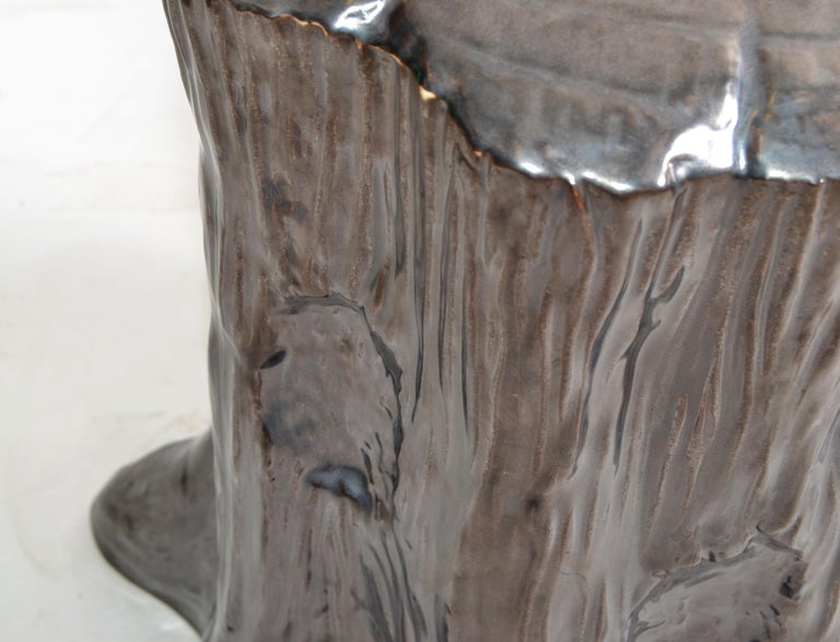 Hollywood Regency Style Outdoor Silver Ceramic Side Table Tree Stump ...