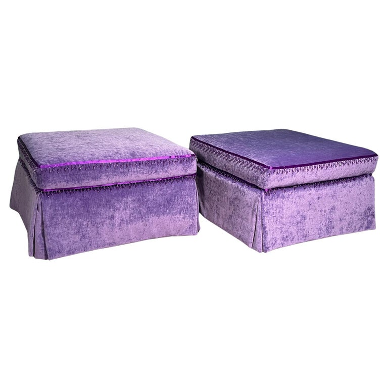 Hollywood Regency Style Purple Velvet Ottomans, a Pair For Sale at 1stDibs