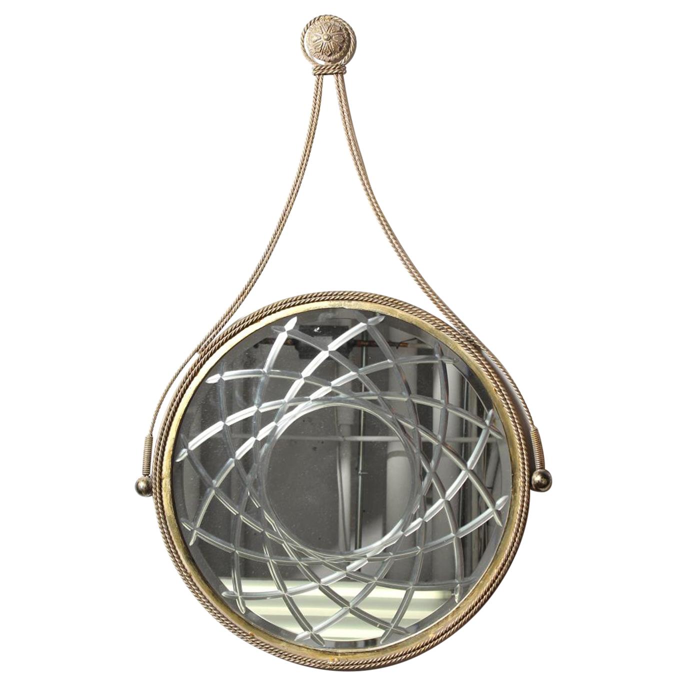 Hollywood Regency Style Round Wall Mirror In Silver and Gilt at 1stDibs