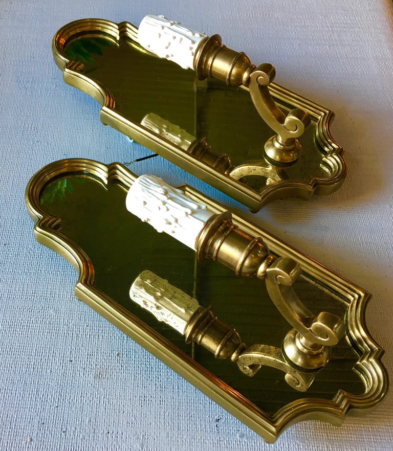 Hollywood Regency Style Sussex Brass and Mirror Candle Wall Sconce ...