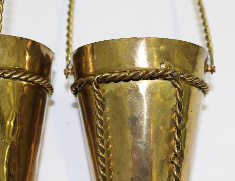 Hollywood Regency Style Vintage Three Cones Brass Wall Vessel Vases ...