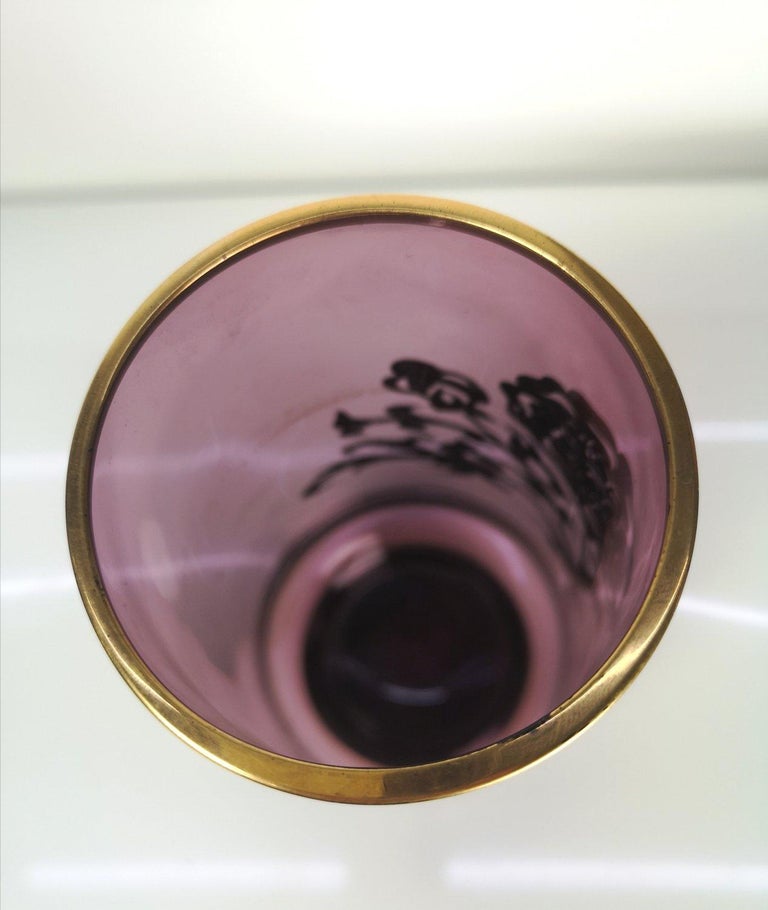 Hollywood regency styled glass vase with golden decorations, 1960's ...