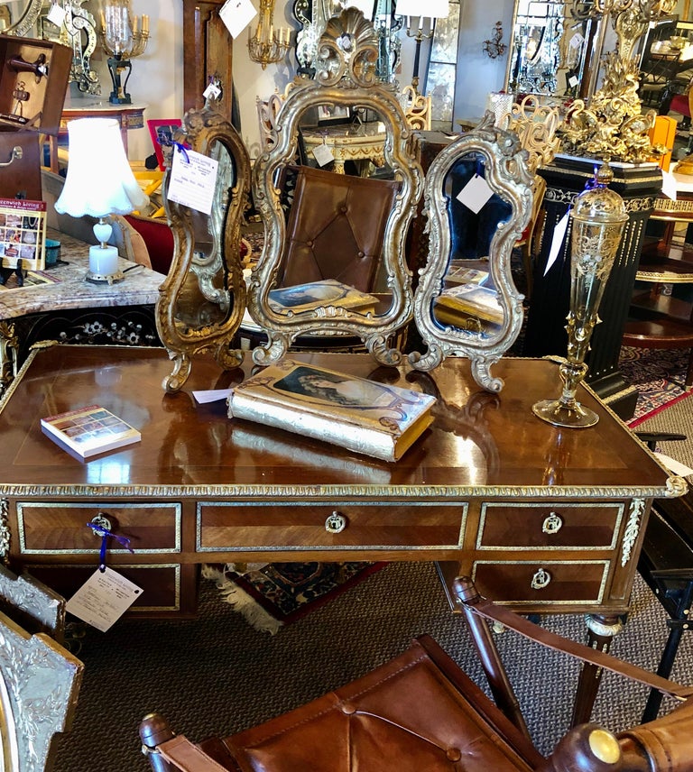 Hollywood Regency Three Fold Table Mirror in Gold Leaf at 1stDibs