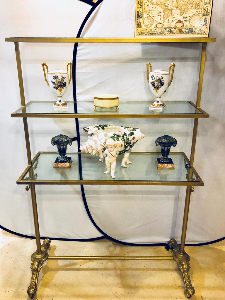 Hollywood Regency Three-Tier Large Bakers Rack Gilt Metal and Glass ...