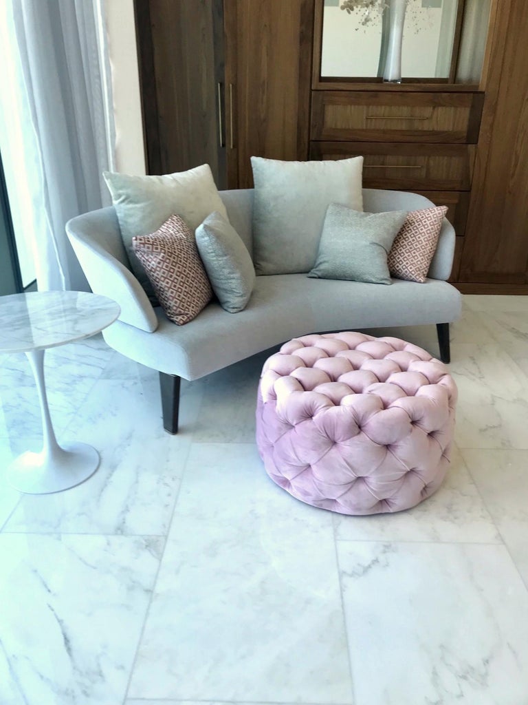 Hollywood Regency Tufted Ottoman in Blush Velvet at 1stDibs | blush ...