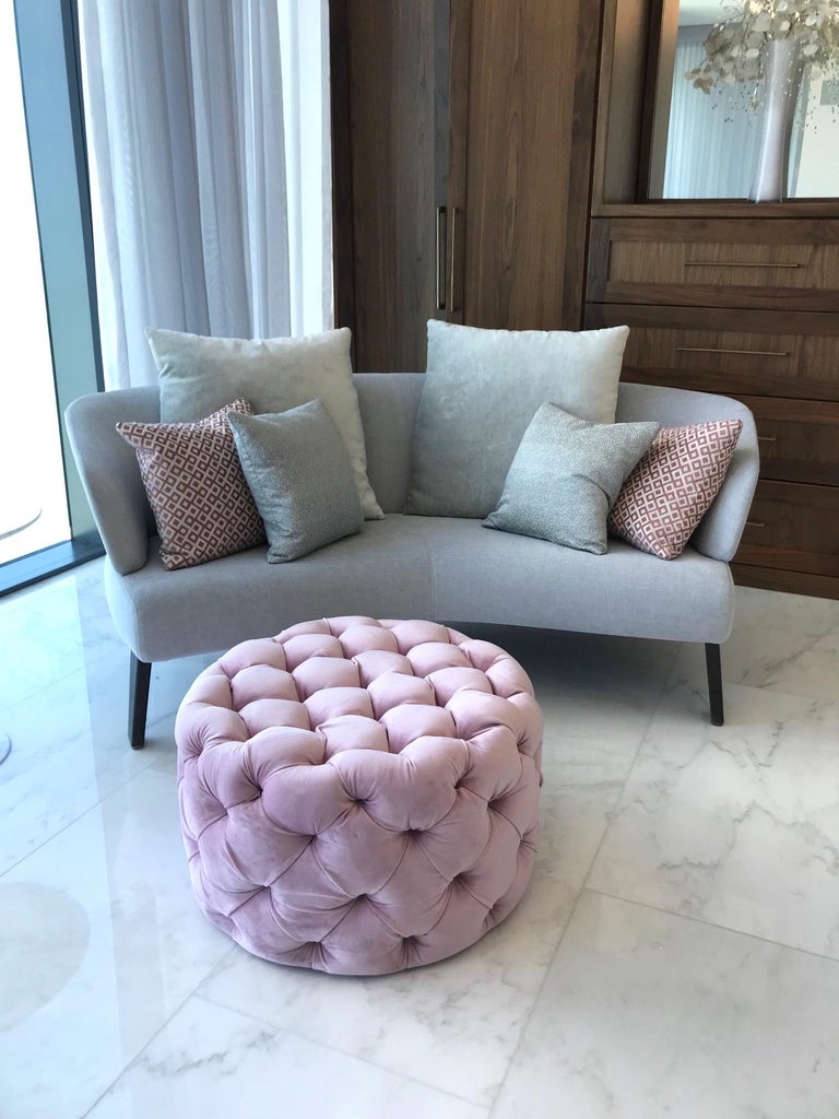 Hollywood Regency Tufted Ottoman in Blush Velvet at 1stDibs | blush ...