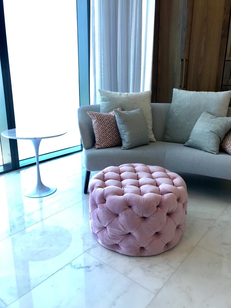 Hollywood Regency Tufted Ottoman in Blush Velvet at 1stDibs | blush ...