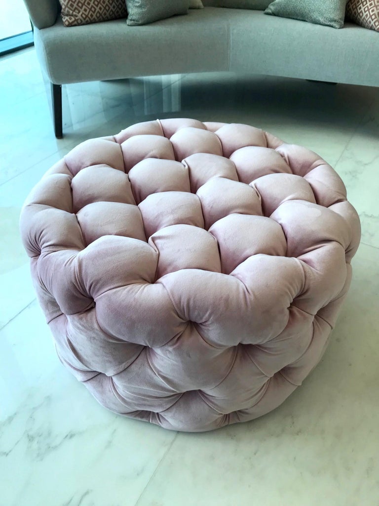 Hollywood Regency Tufted Ottoman in Blush Velvet at 1stDibs | blush ...