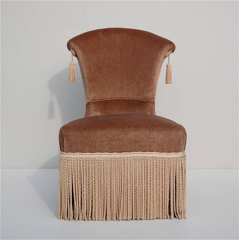 Hollywood Regency Velvet Slipper Chair with Tassel Fringe For Sale at ...
