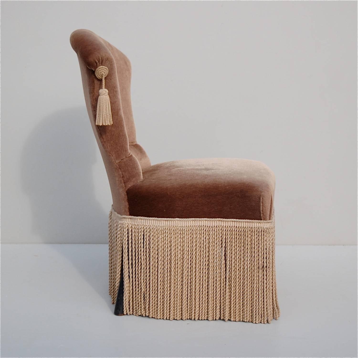 Hollywood Regency Velvet Slipper Chair with Tassel Fringe For Sale at ...