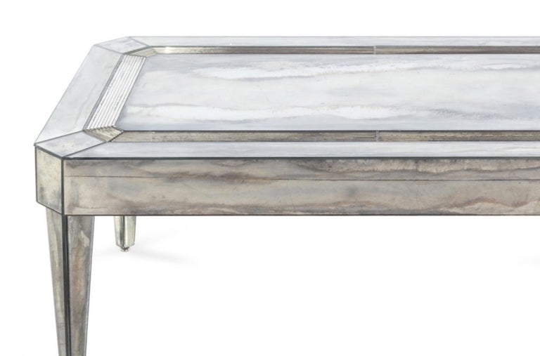 Hollywood Regency Venetian Style Antiqued Mirror and Ribbed Mirror Low ...