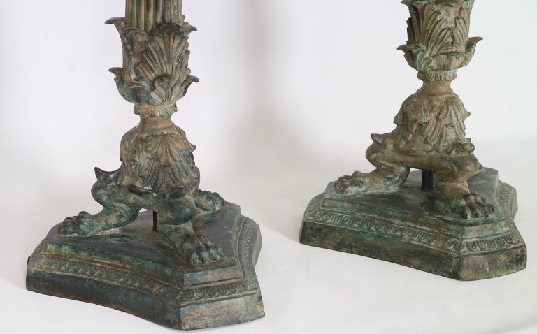 Hollywood Regency Verdigris Bronze Lamps at 1stDibs